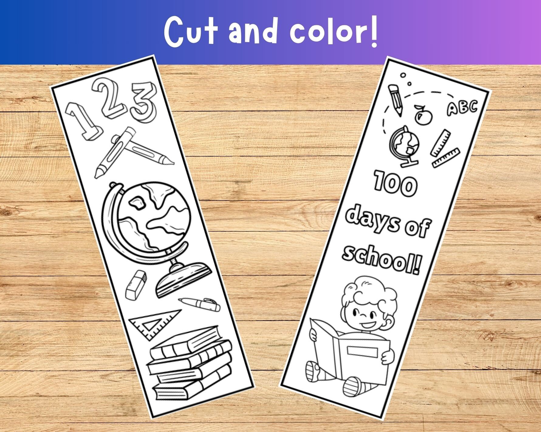 Printable 100 Days of School Coloring Bookmarks, Color Your Own ...
