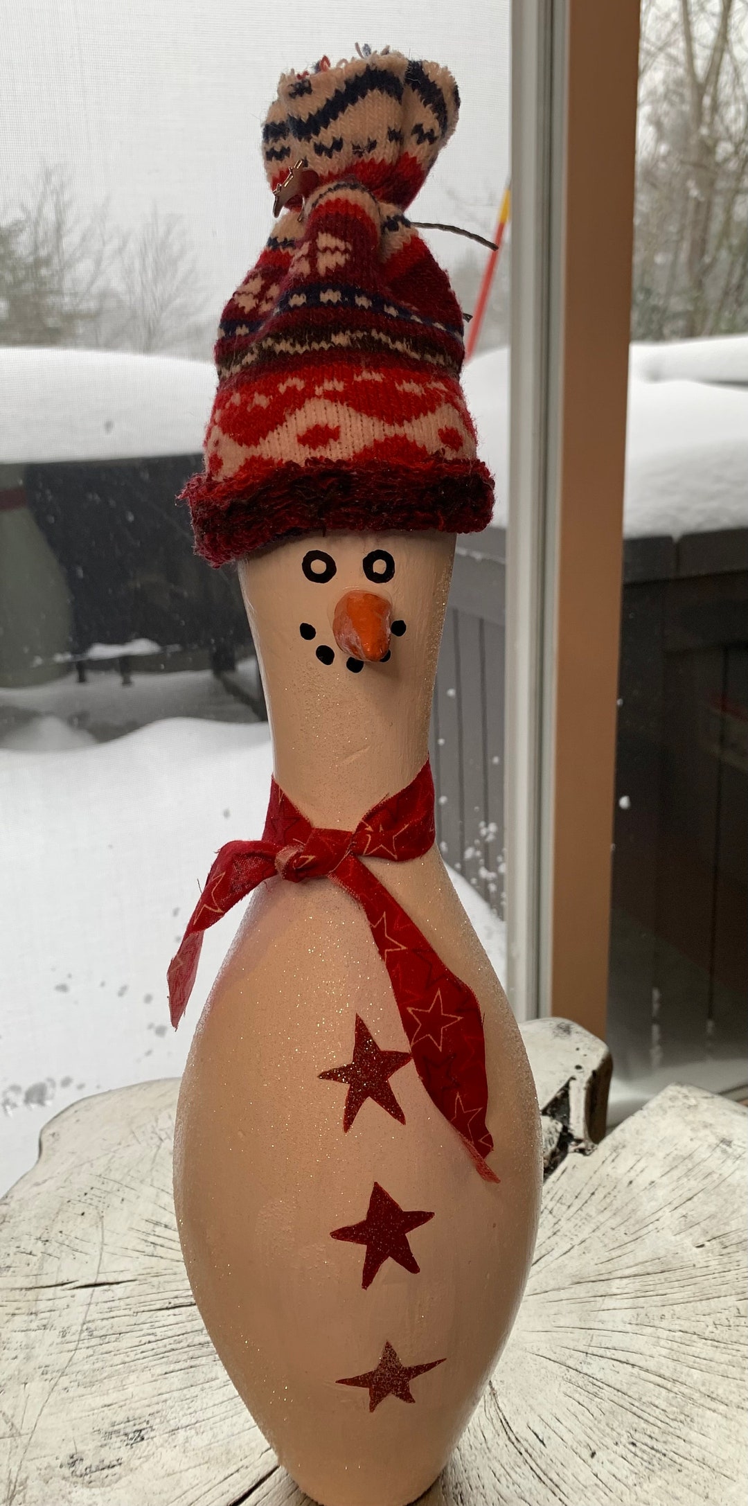 Bowling Pin Snowman-snowman Bowling Pin-bowling Pin Gift- Gift-painted ...