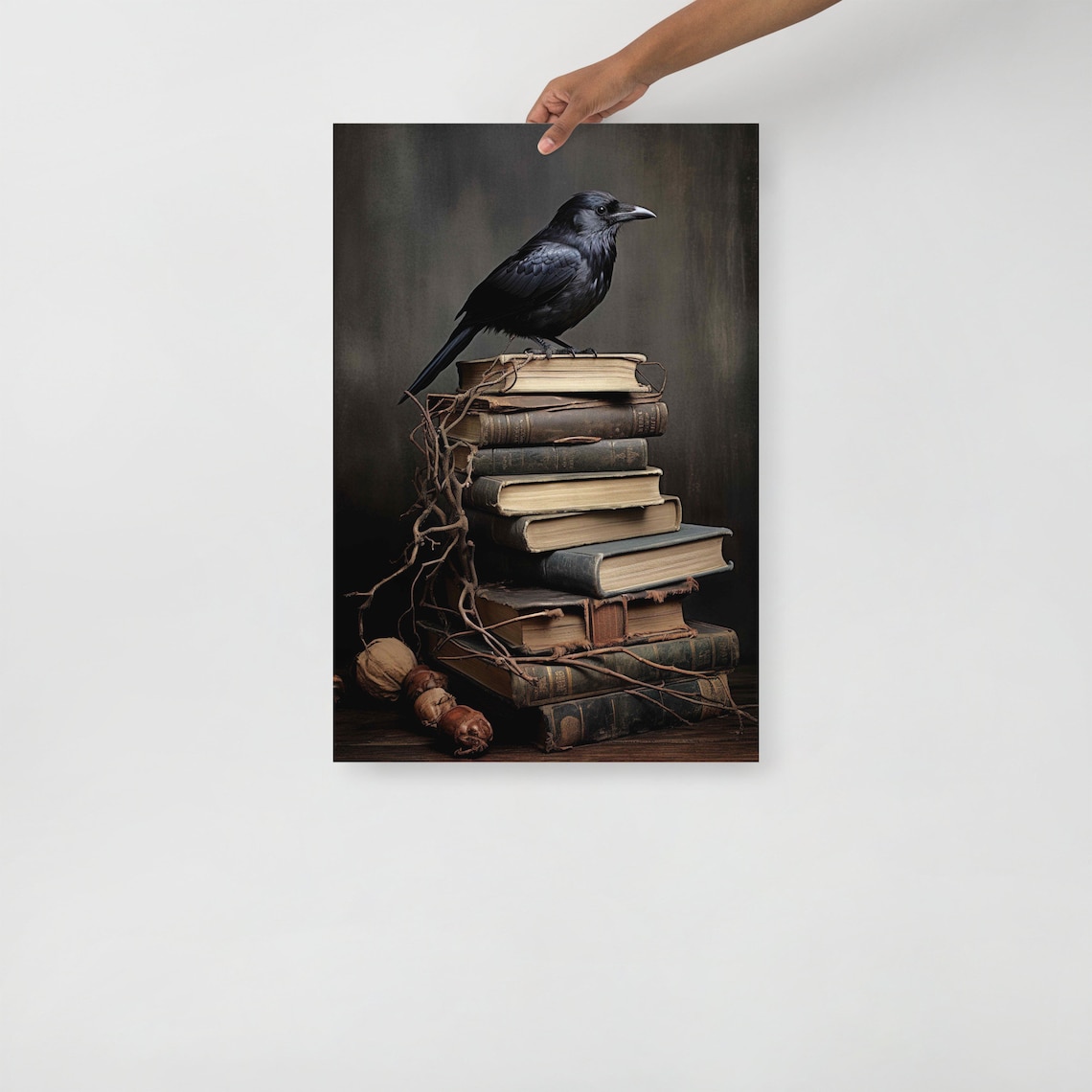 Raven on Stack of Books Art Print No.1 Dark Wall Decor - Etsy
