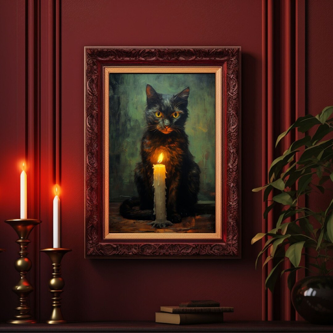 Black Cat No.4 Art Print, Digital Download, Gothic, Cottagecore, Dark ...
