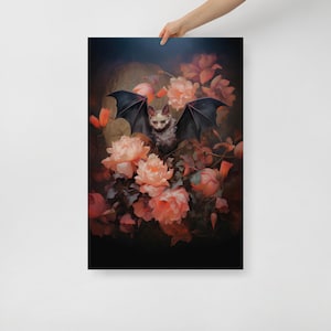 Bat in Flowers Art Print No.4, Digital Download, Dark Forest Wall Decor ...