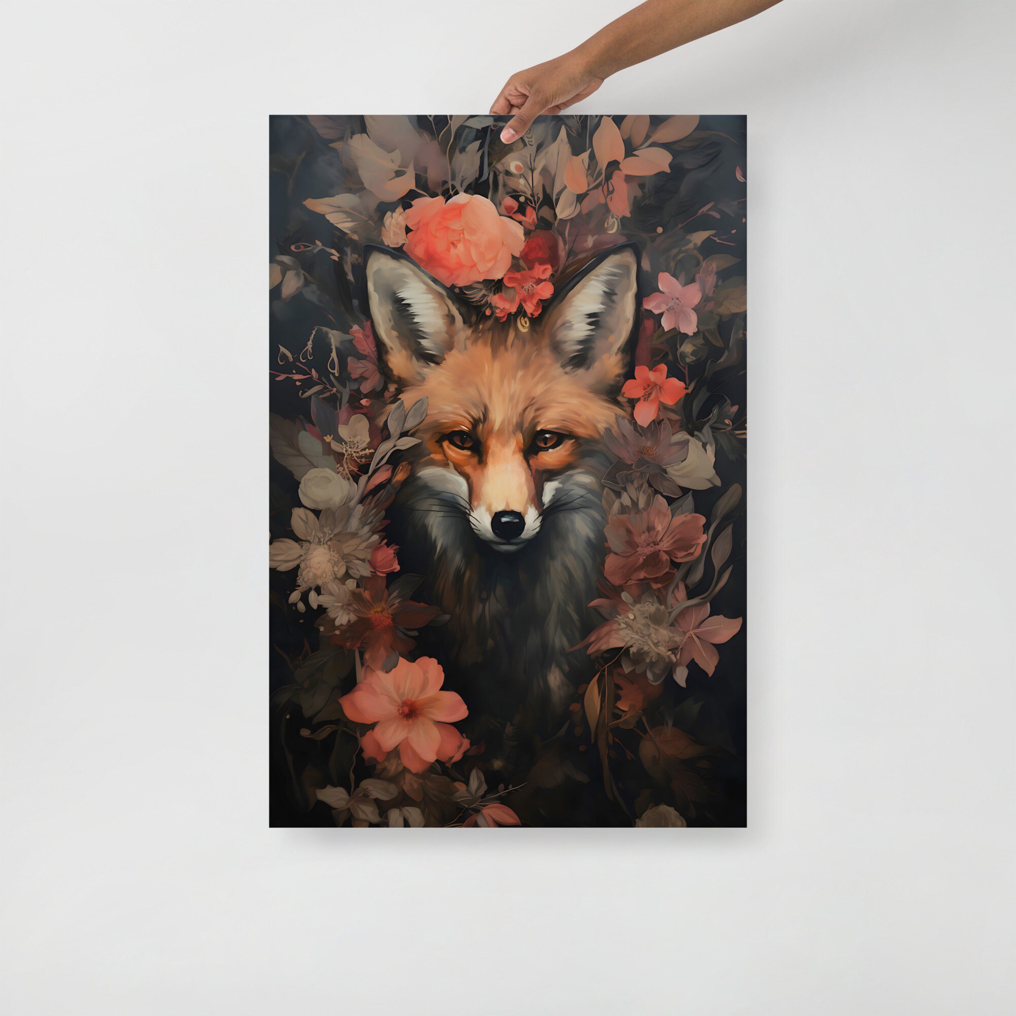 Fox in Flowers Art Print No.4, Digital Download, Dark Forest Wall Decor ...
