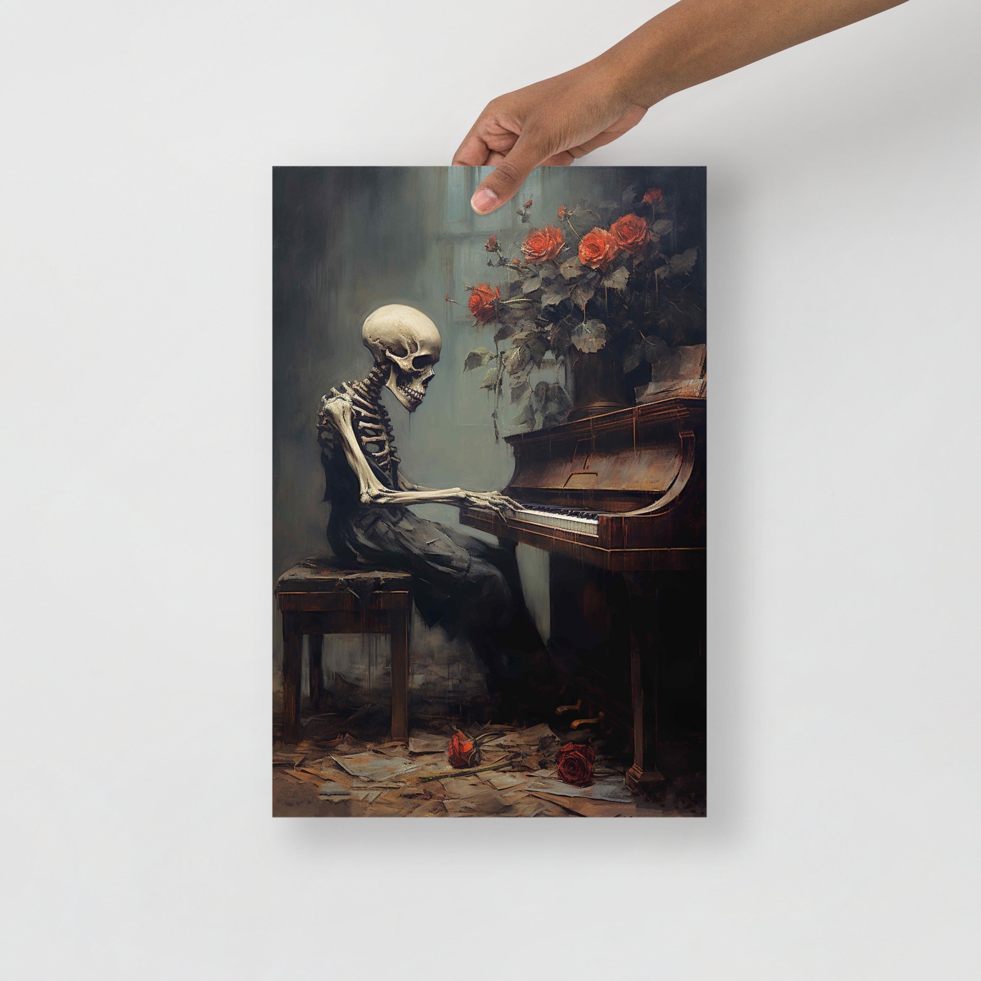 Skeleton Playing Piano No.2 Art Print, Dark Academia Wall Decor, Moody ...