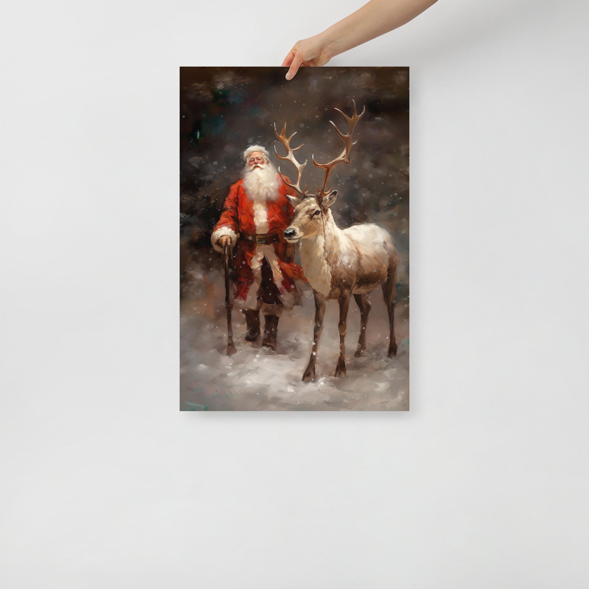Christmas Santa Claus With Reindeer No.1 Art Print, Old World Santa ...
