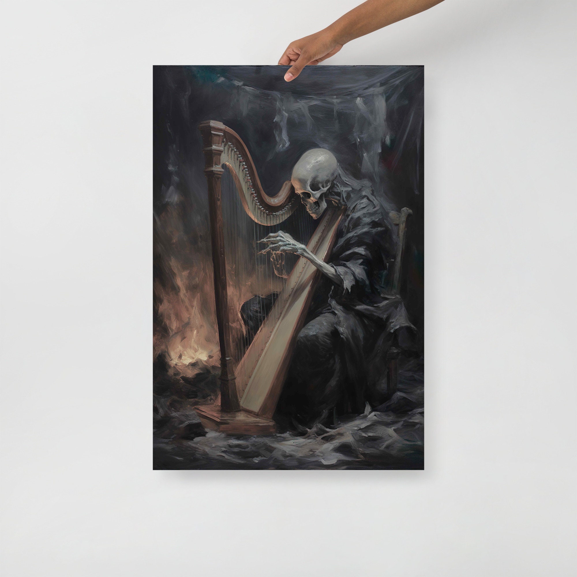 Skeleton Playing the Harp No.1 Art Print, Dark Academia Wall Decor ...