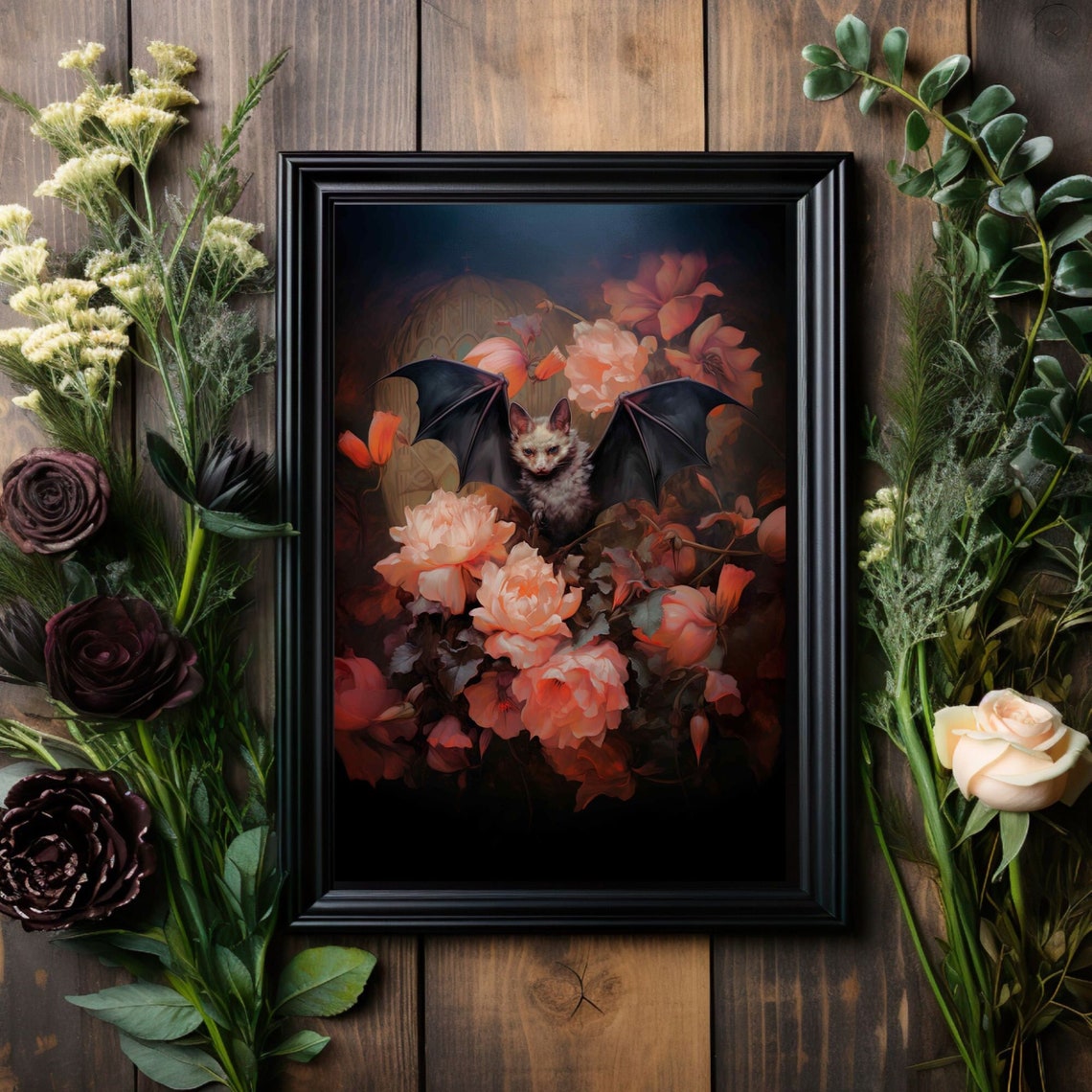 Bat in Flowers Art Print No.4 Dark Forest Wall Decor - Etsy