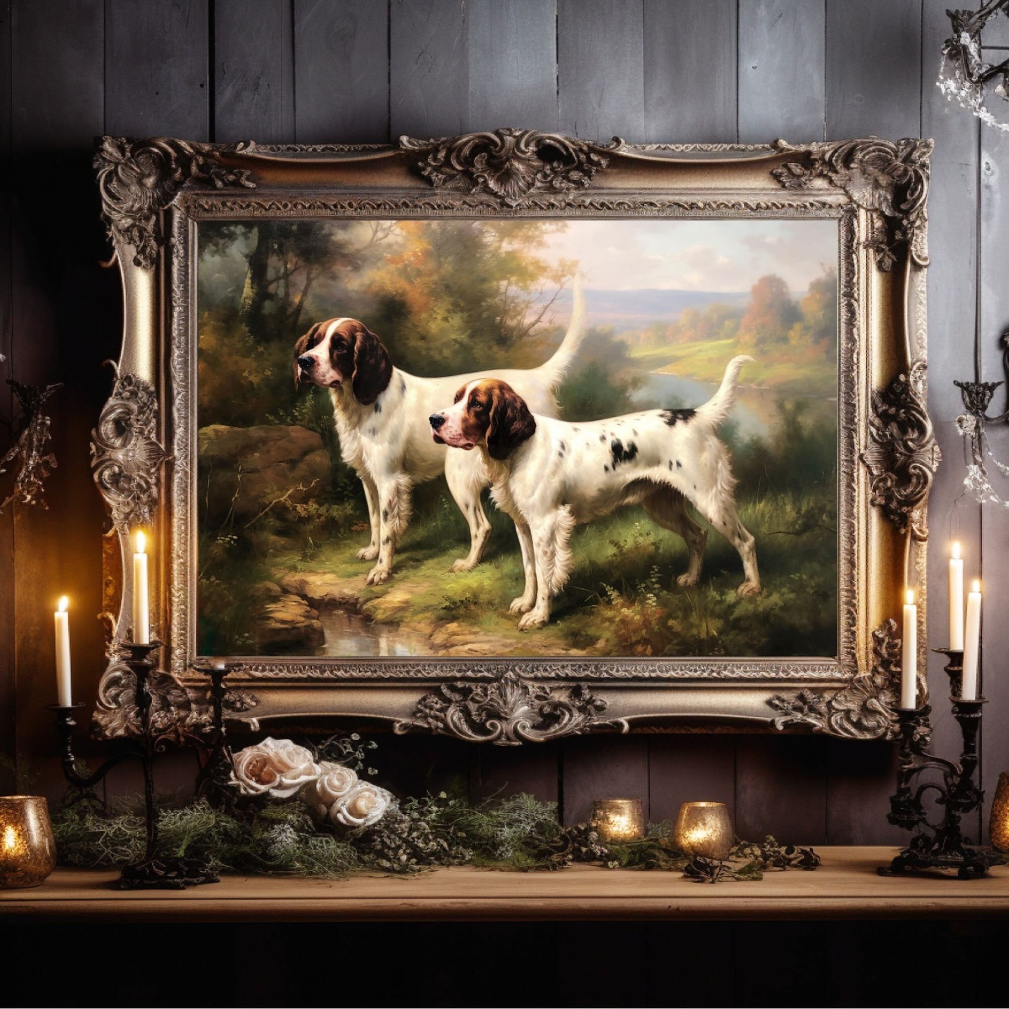 English Springer Hunting Dogs Art Print No.1, Oil Painting Style ...