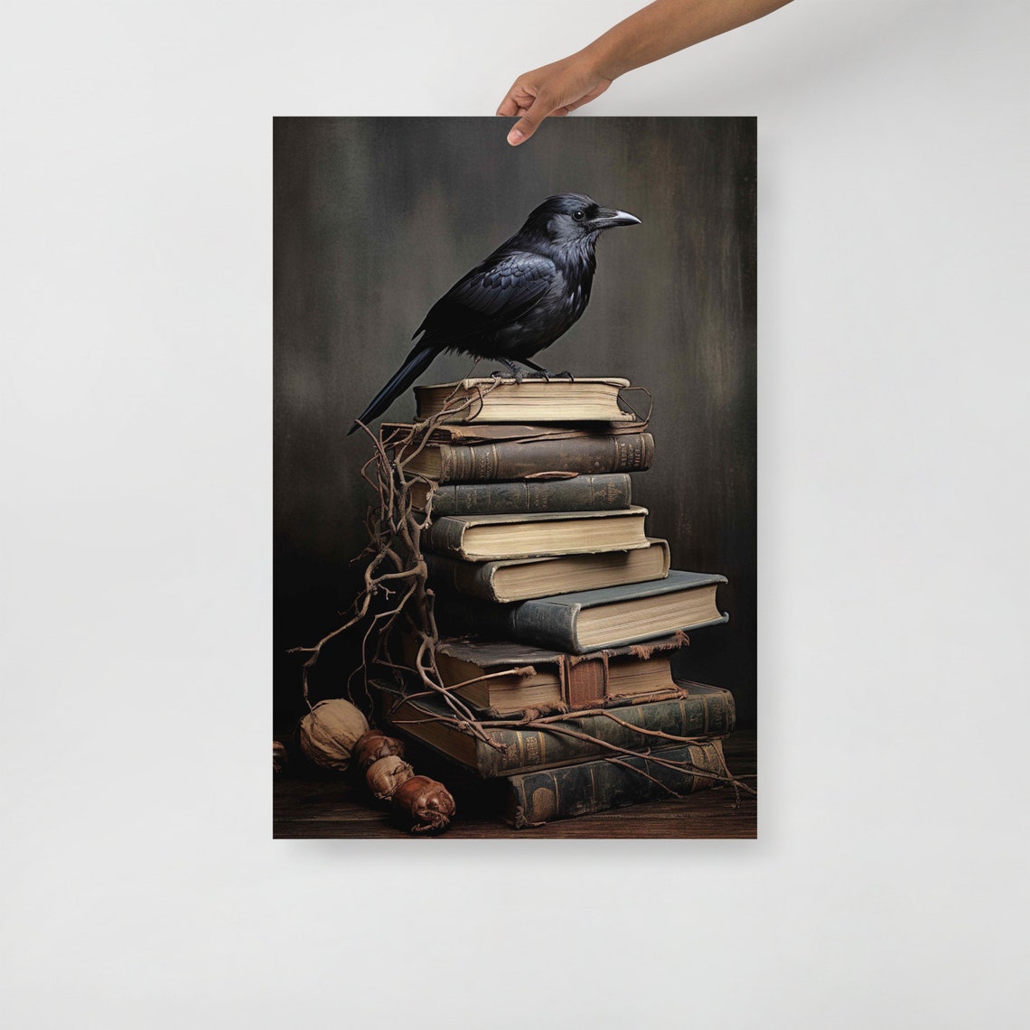 Raven on Stack of Books Art Print No.1 Dark Wall Decor - Etsy