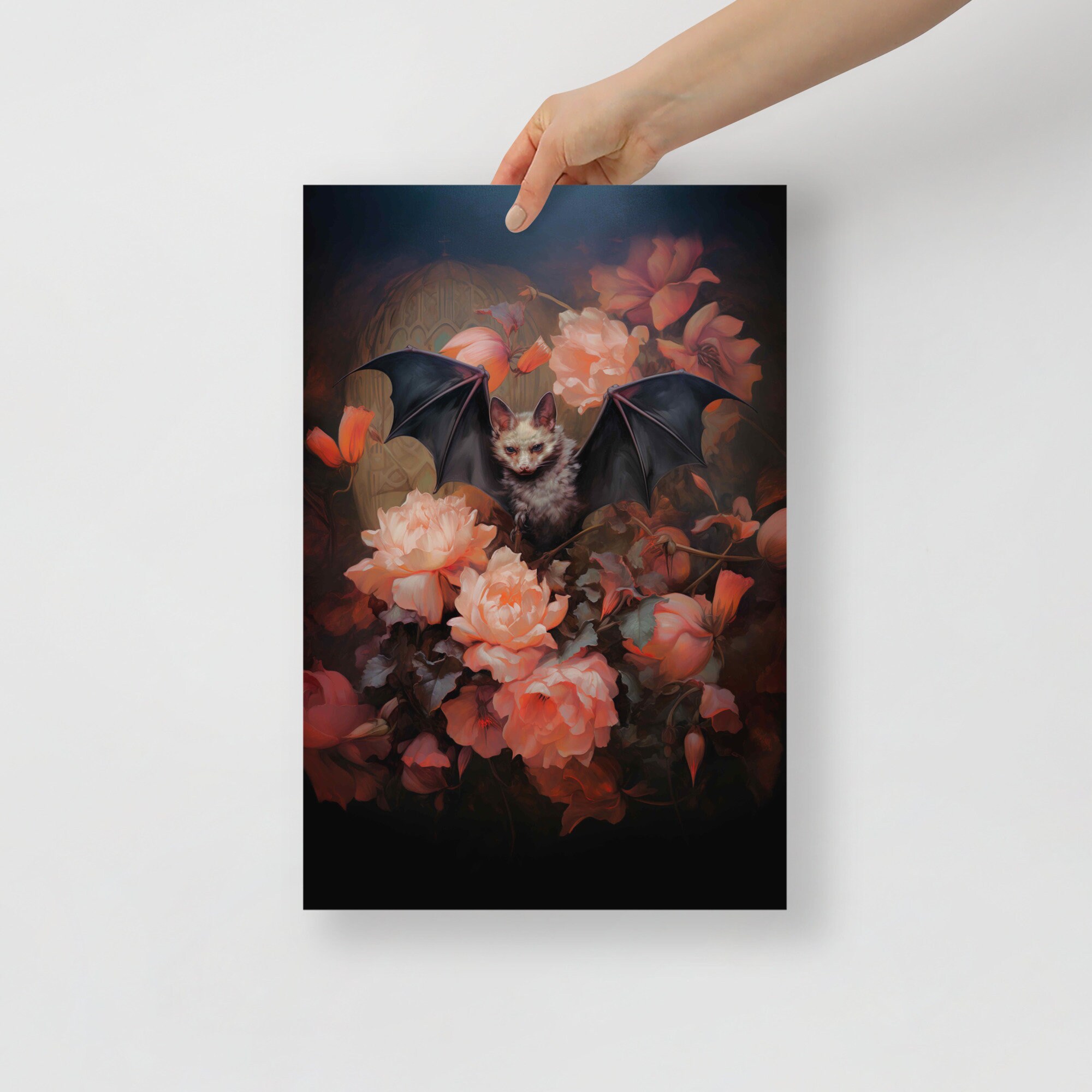 Bat in Flowers Art Print No.4, Dark Forest Wall Decor, Forestcore - Etsy