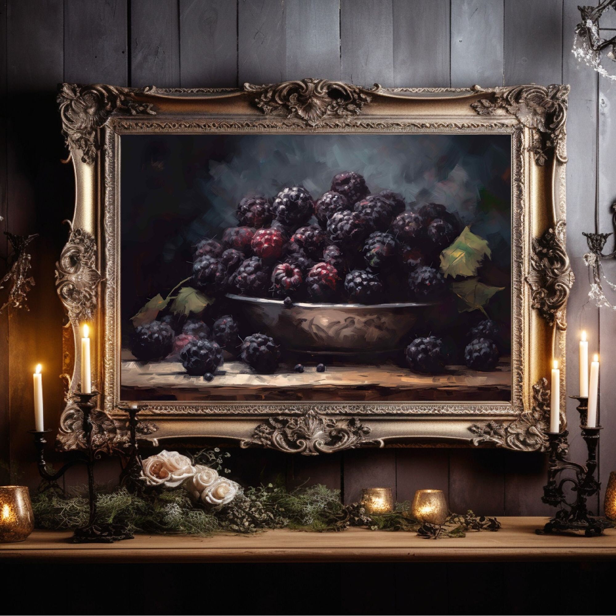 Blackberries Still Life No.1 Art Print, Dark Academia Wall Decor ...