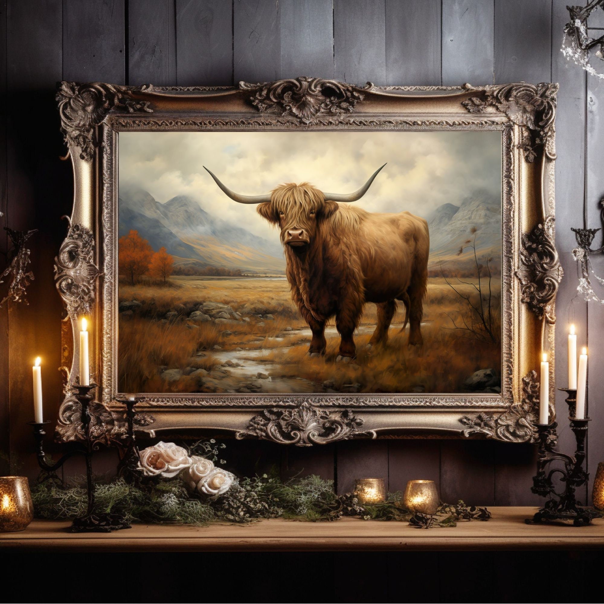 Highland Cow Art Print No.3, Rustic Scottish Highlands - Etsy