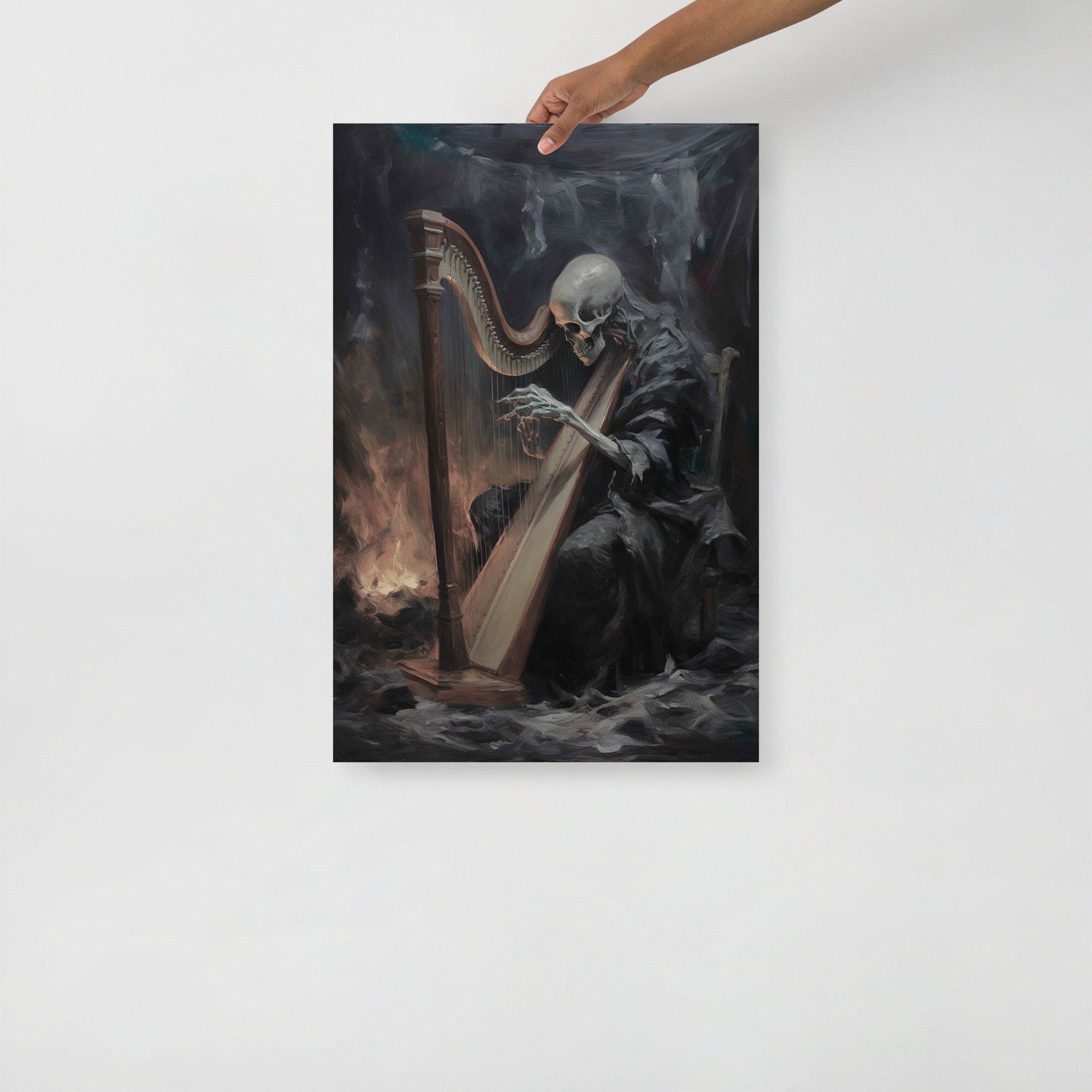 Skeleton Playing the Harp No.1 Art Print, Dark Academia Wall Decor ...