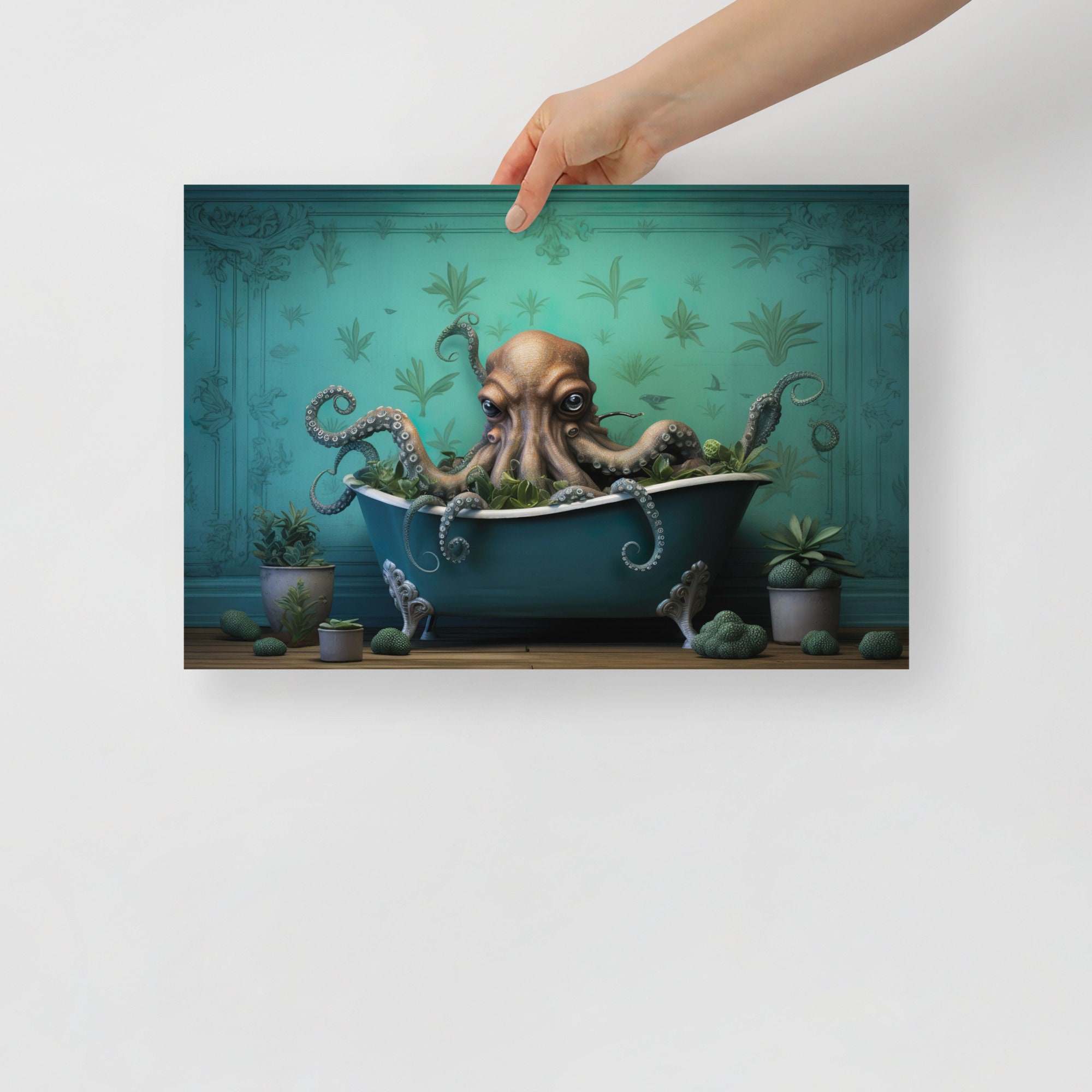 Octopus in Bathtub Art Print No.4 Digital Download Whimsical - Etsy