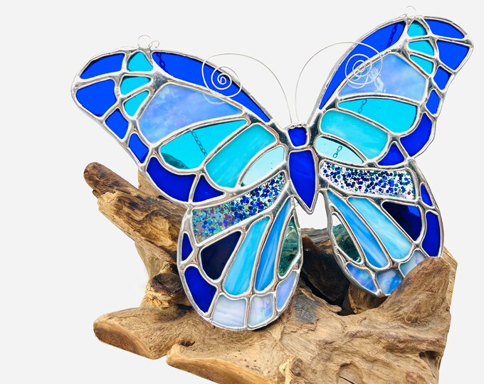 Sparkly Blue Stained Glass Butterfly - Etsy