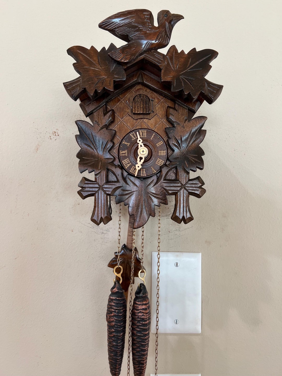Working - Vintage Black Forest German Made Cuckoo Clock. Dark Walnut ...