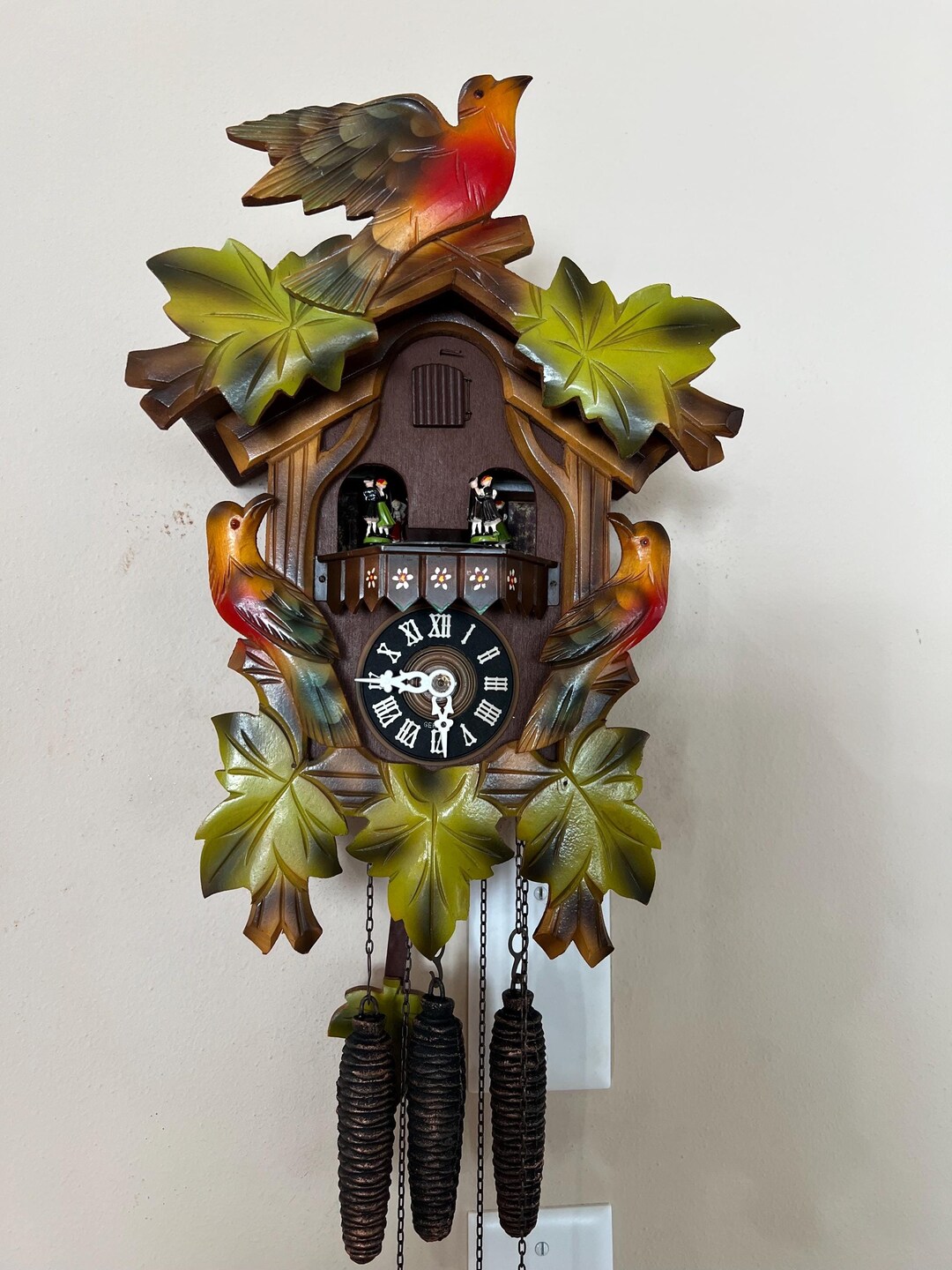 Working - Vintage Cuckoo Clock With Music Box & Dancers. Black Forest ...