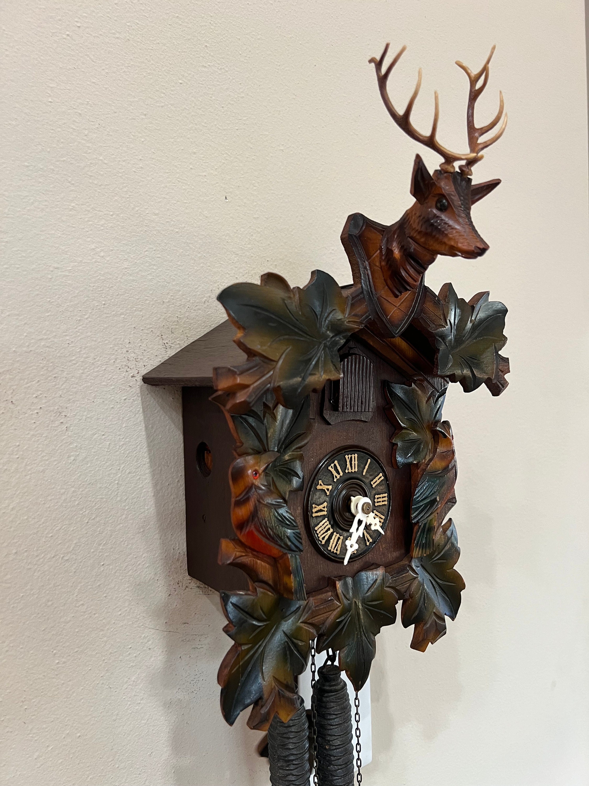 Working Hunting Theme, Vintage Black Forest German Made Cuckoo Clock ...