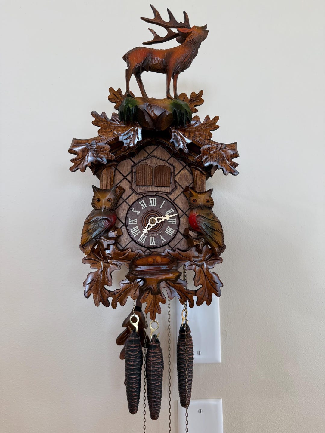 Vintage Hubert Herr Cuckoo Clock With Music Box: Owls and Bellowing ...