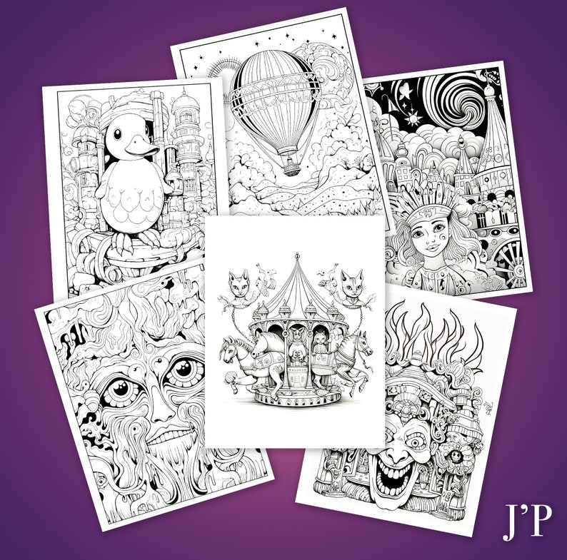 Psychedelic Realms: Surreal Circus Spectacular Downloadable Coloring ...
