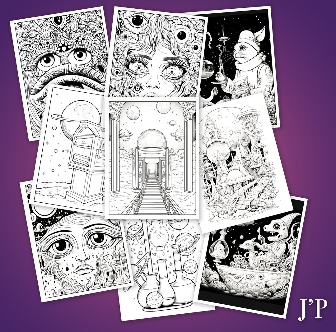 Psychedelic Realms: Intergalactic Illusions Downloadable Coloring Page ...