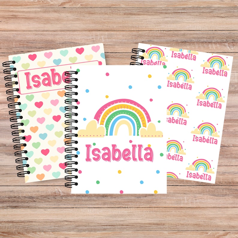 Rainbow Personalized Notebook, Personalized Hearts Notebook, Gifts for ...