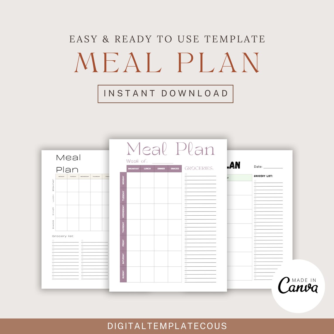 Printable Weekly Meal Plan, Printable Grocery List, Printable Weekly ...