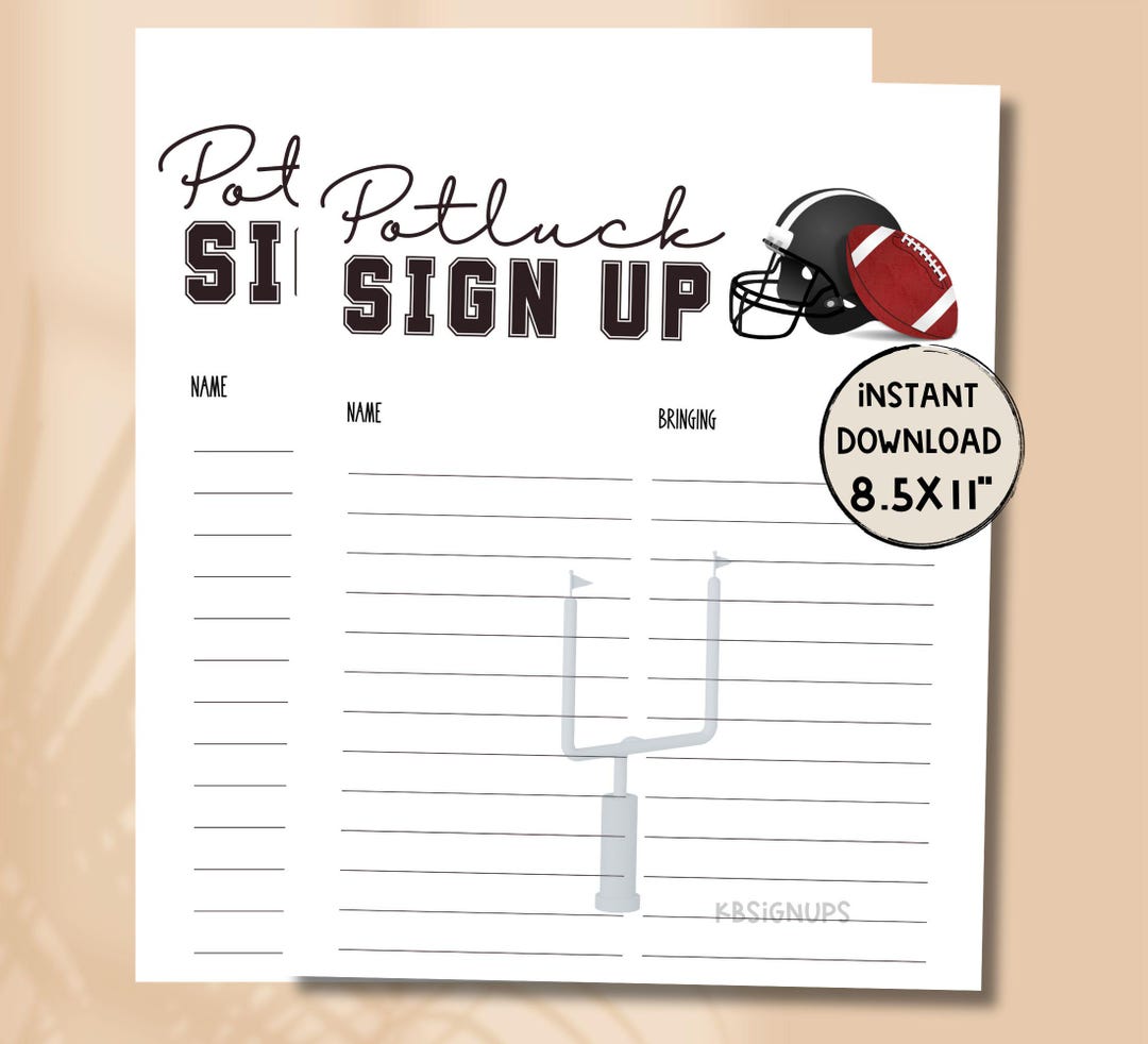 Football POTLUCK Sign-up Sheet - Class Party| Instant Download Party ...