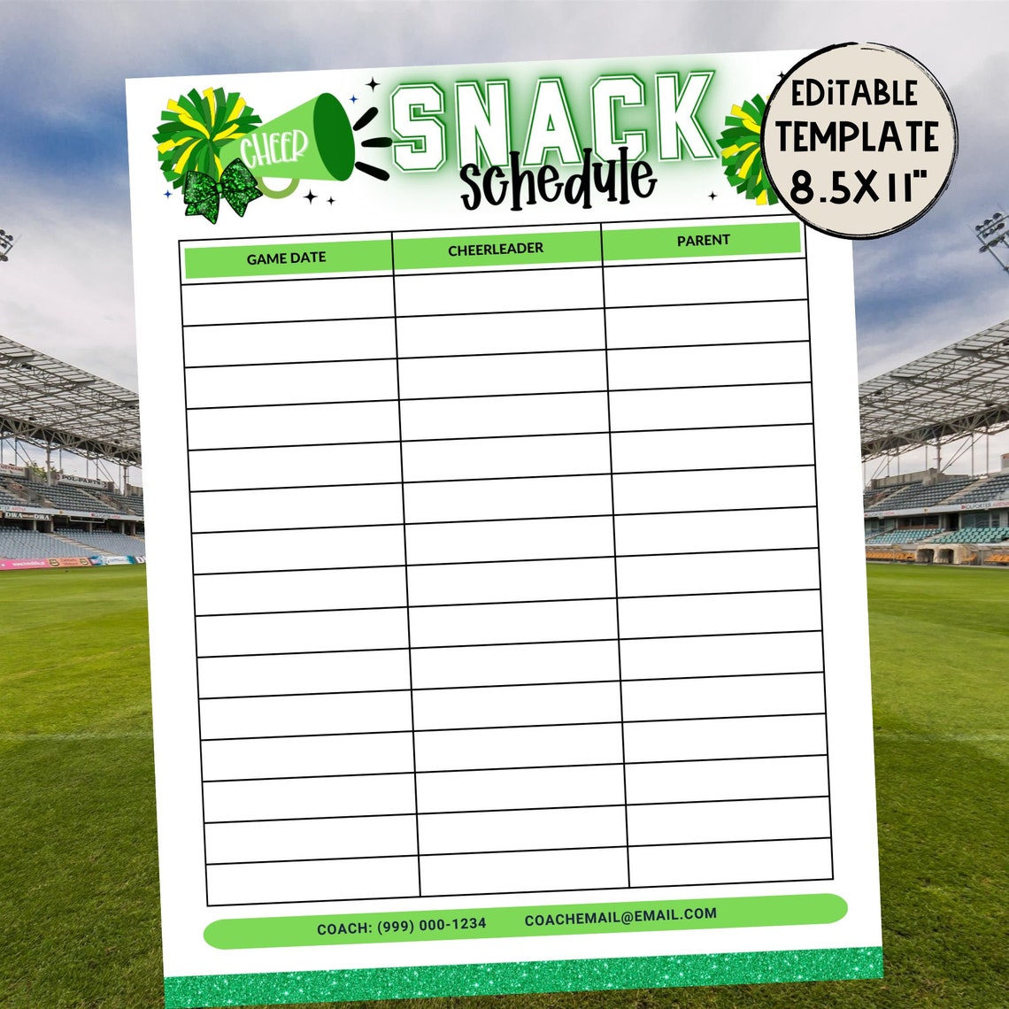 Cheer Snack Sign up | Editable Cheerleader Snack Sign up | Game Day ...