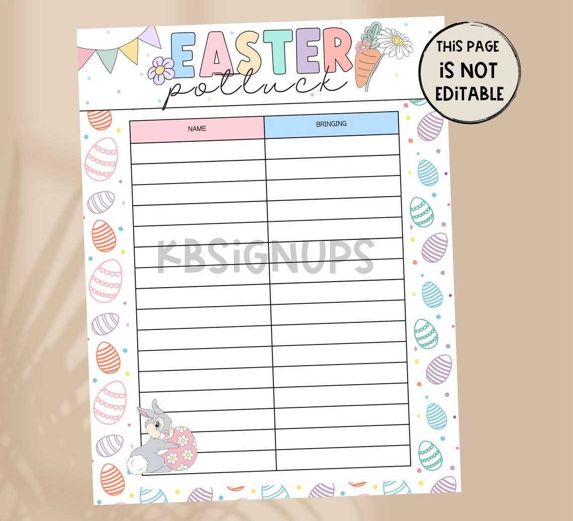 Easter PARTY POTLUCK Sign-up Sheet - Easter Class Party | Volunteer ...