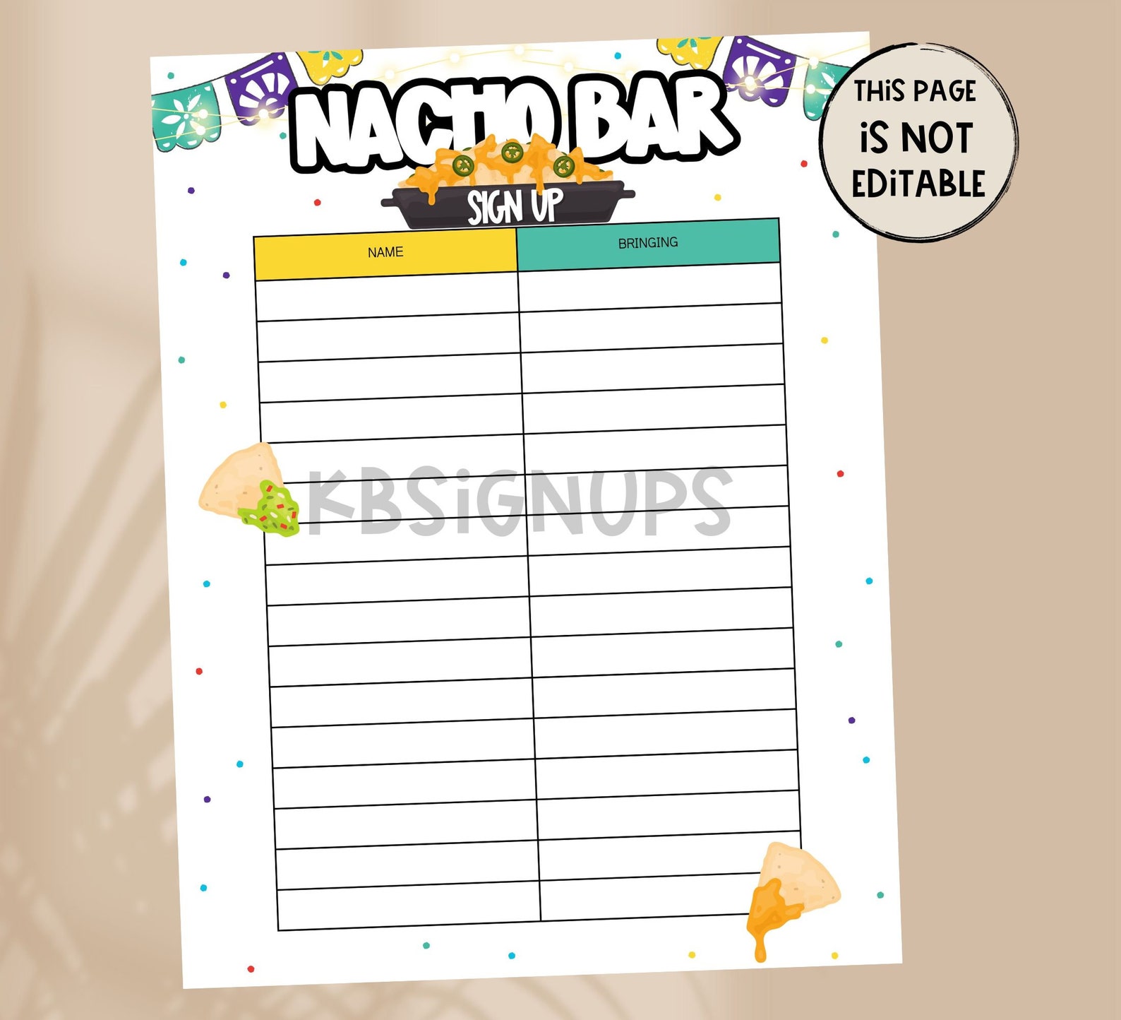 Fiesta Potluck Sign Up Sheet Nacho Bar Sign Up Office Potluck Party Printable Potluck