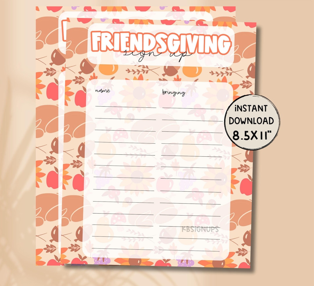 FRIENDSGIVING POTLUCK Sign-up Sheet - Harvest Party | Volunteer Sign up ...