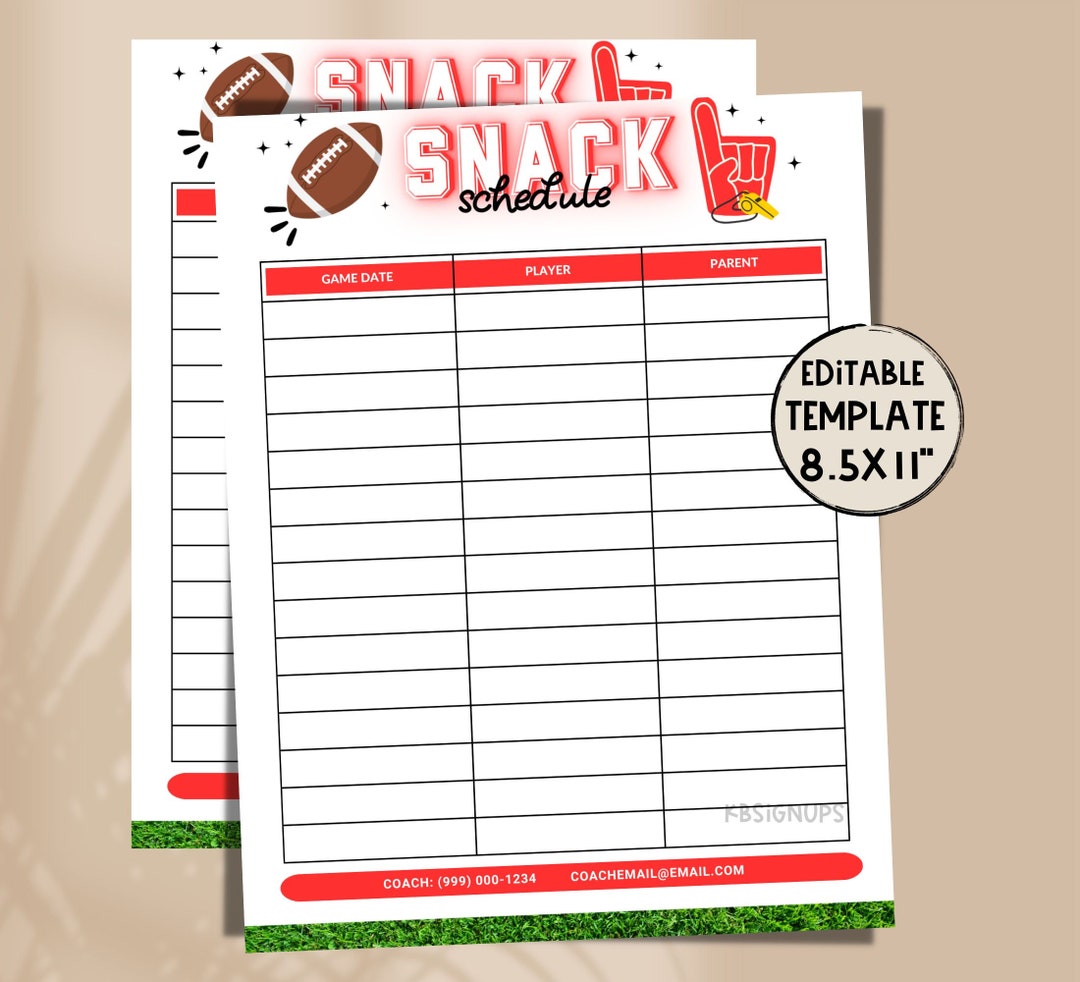 Football Snack Sign up | Snack Mom | Sports Team Snack Sign up | Red ...