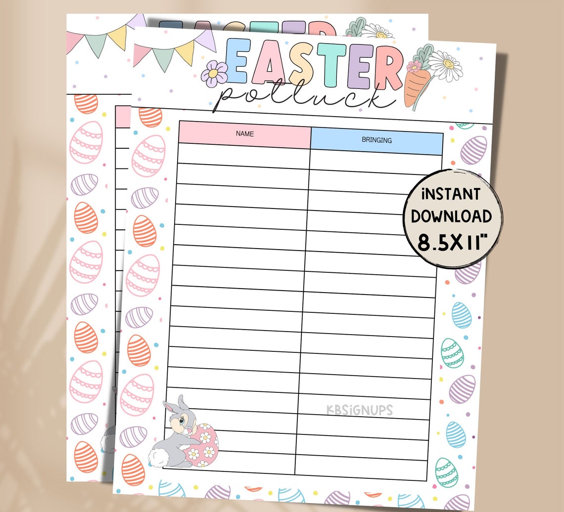 Easter PARTY POTLUCK Sign-up Sheet - Easter Class Party | Volunteer ...