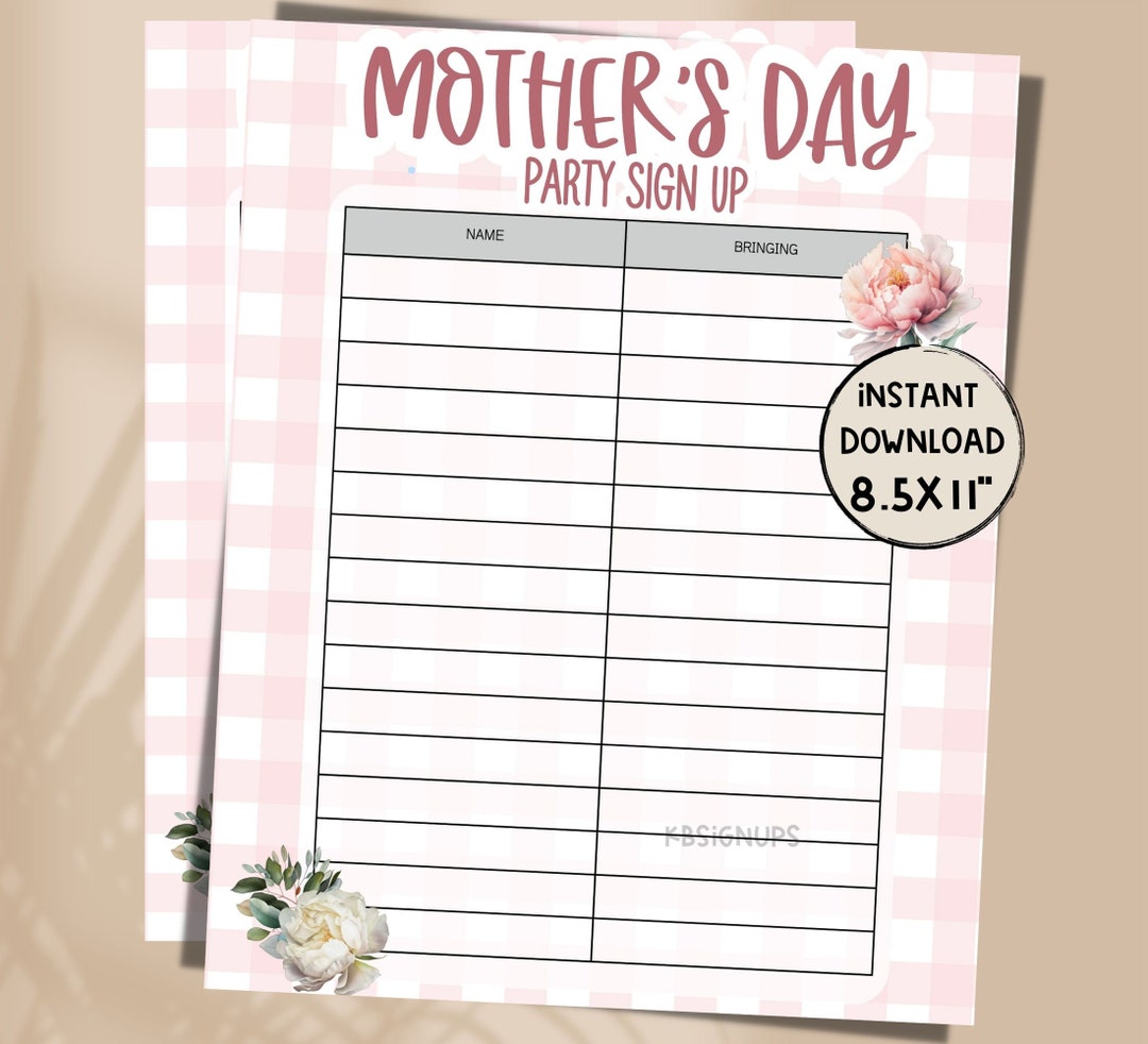 Mother's Day Class Party | Potluck Party Sign up Sheet | Mother's Day ...
