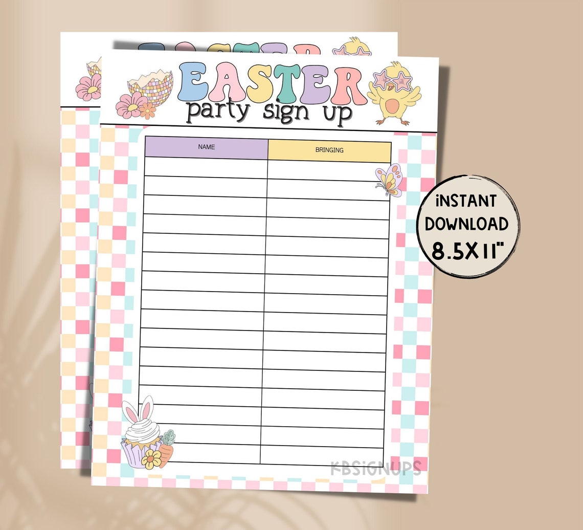 Easter PARTY POTLUCK Sign-up Sheet Easter Class Party Volunteer Sign up ...