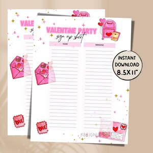 Valentines Day POTLUCK Sign-up Sheet - Valentine Class Party ...