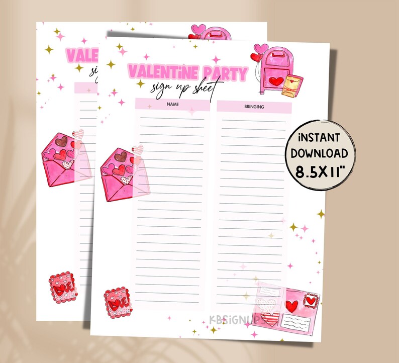 Valentines Day POTLUCK Sign-up Sheet - Valentine Class Party ...