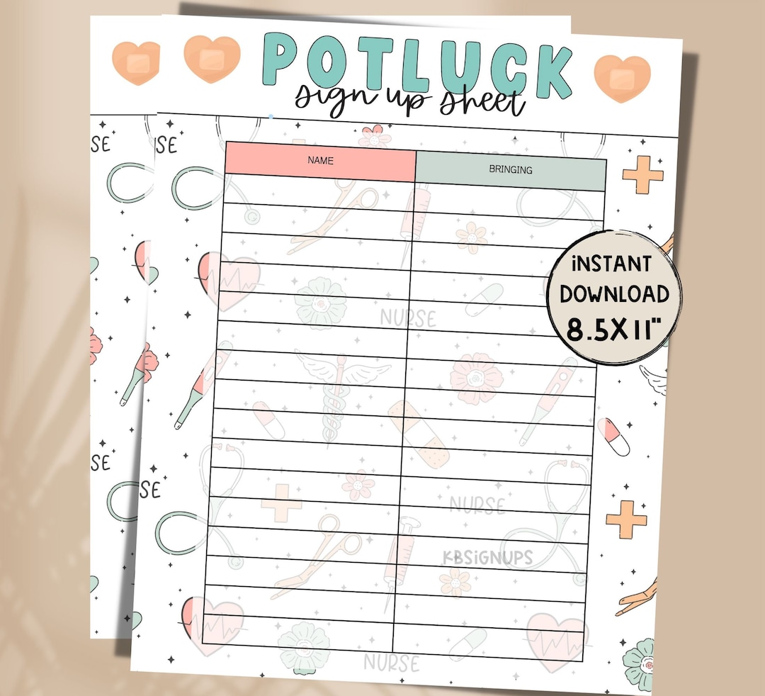 Nurse Party Sign UP | Medical Potluck Sign up | Dr. Appreciation ...