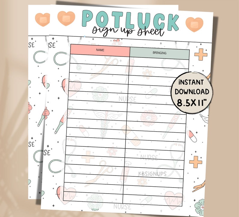 Nurse Party Sign UP | Medical Potluck Sign up | Dr. Appreciation ...