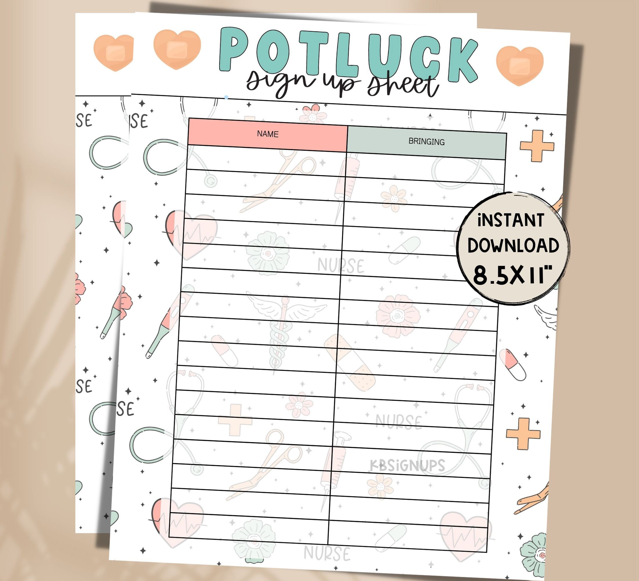 Nurse Party Sign UP | Medical Potluck Sign up | Dr. Appreciation ...