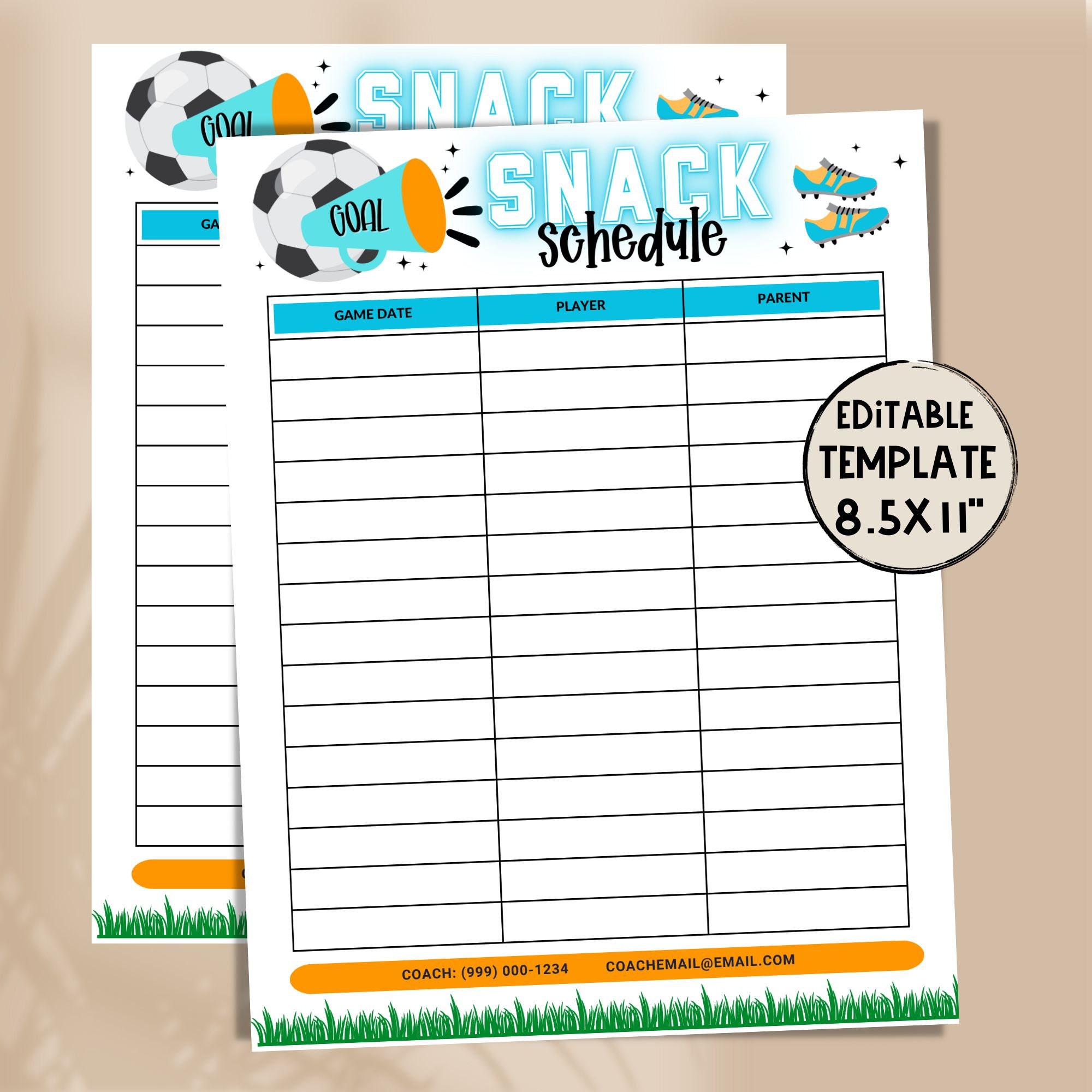 Editable ORANGE & Blue Soccer Snack Sign up | Game Day Snack Template ...