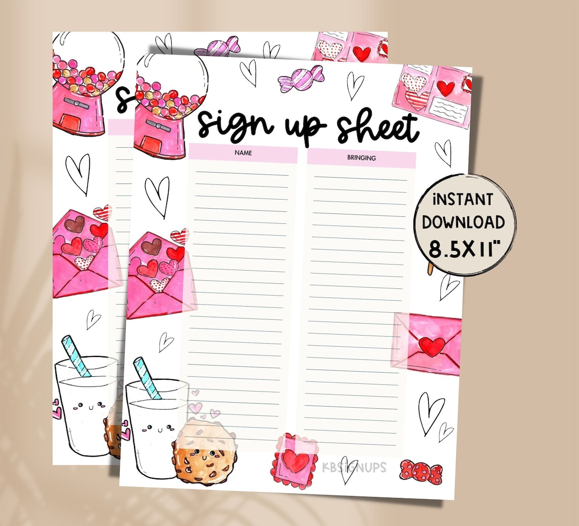 Valentines Day POTLUCK Sign-up Sheet - Valentine Class Party ...