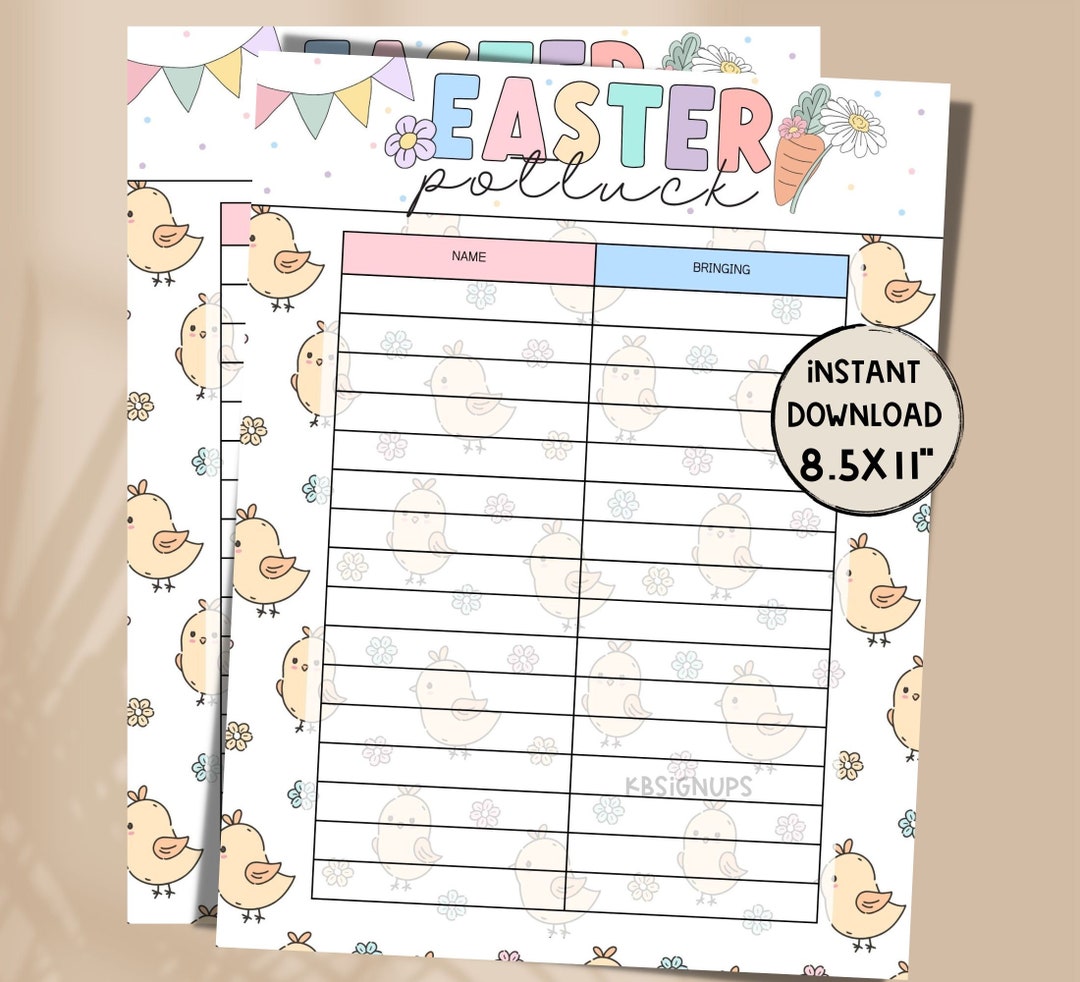 Easter PARTY POTLUCK Sign-up Sheet - Easter Class Party | Volunteer ...