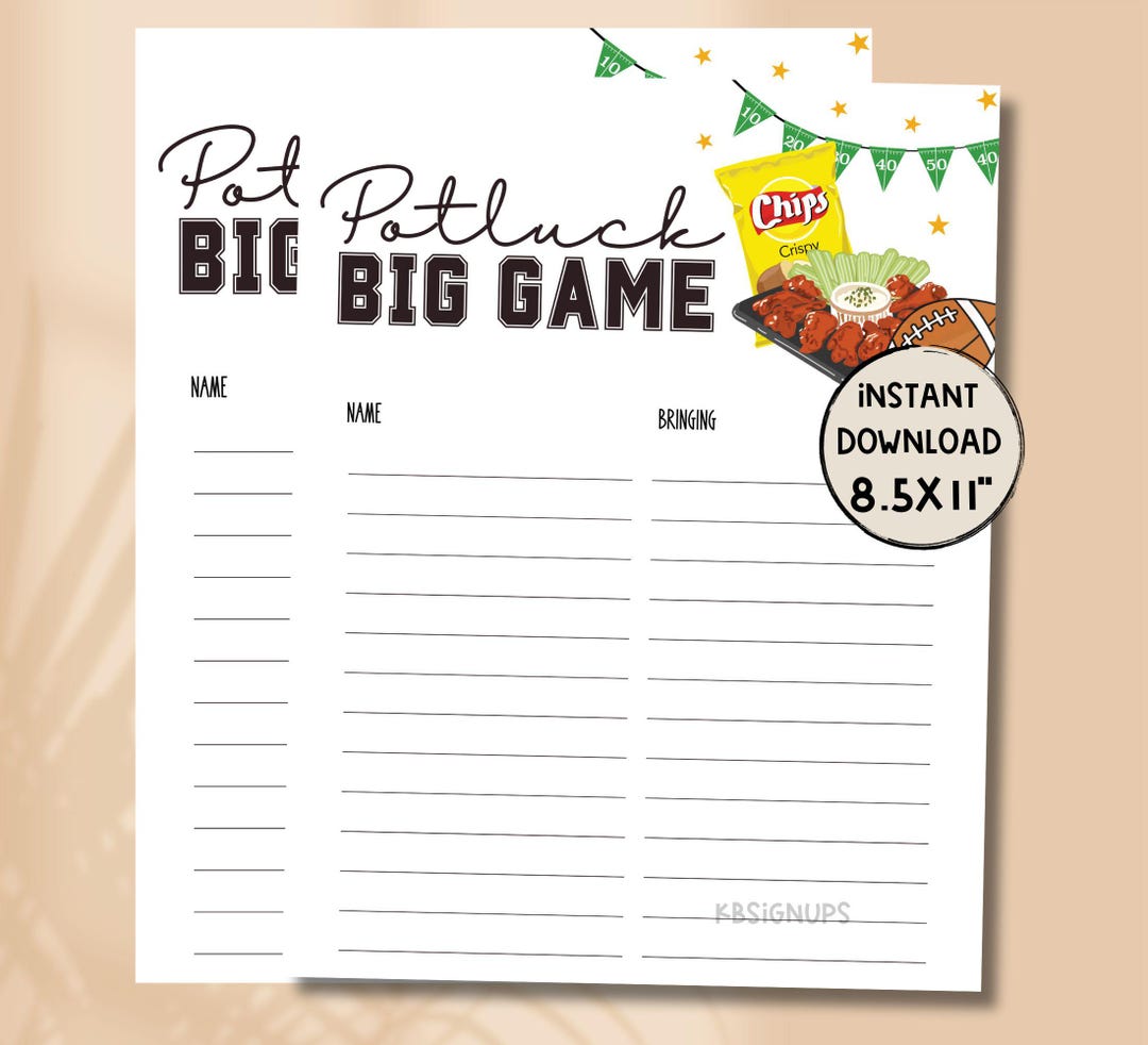 Football POTLUCK Sign-up Sheet - Class Party| Instant Download Party ...