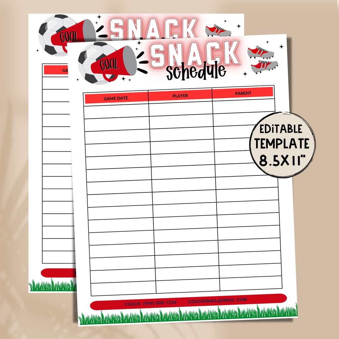 Editable RED Soccer Snack Sign up | Game Day Snack Template | Printable ...