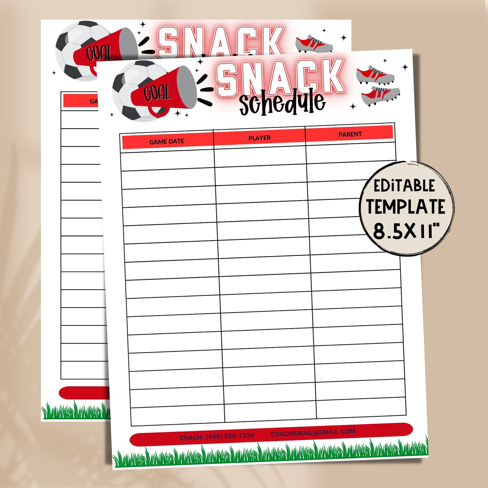 Editable RED Soccer Snack Sign up | Game Day Snack Template | Printable ...