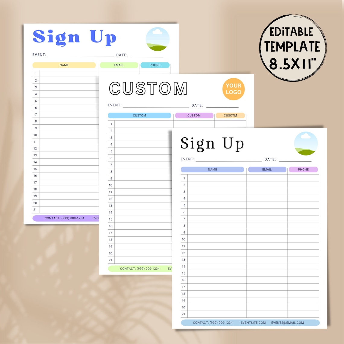 Editable Sign-up Sheet Template - Printable Sign Up. Volunteer Sign up ...