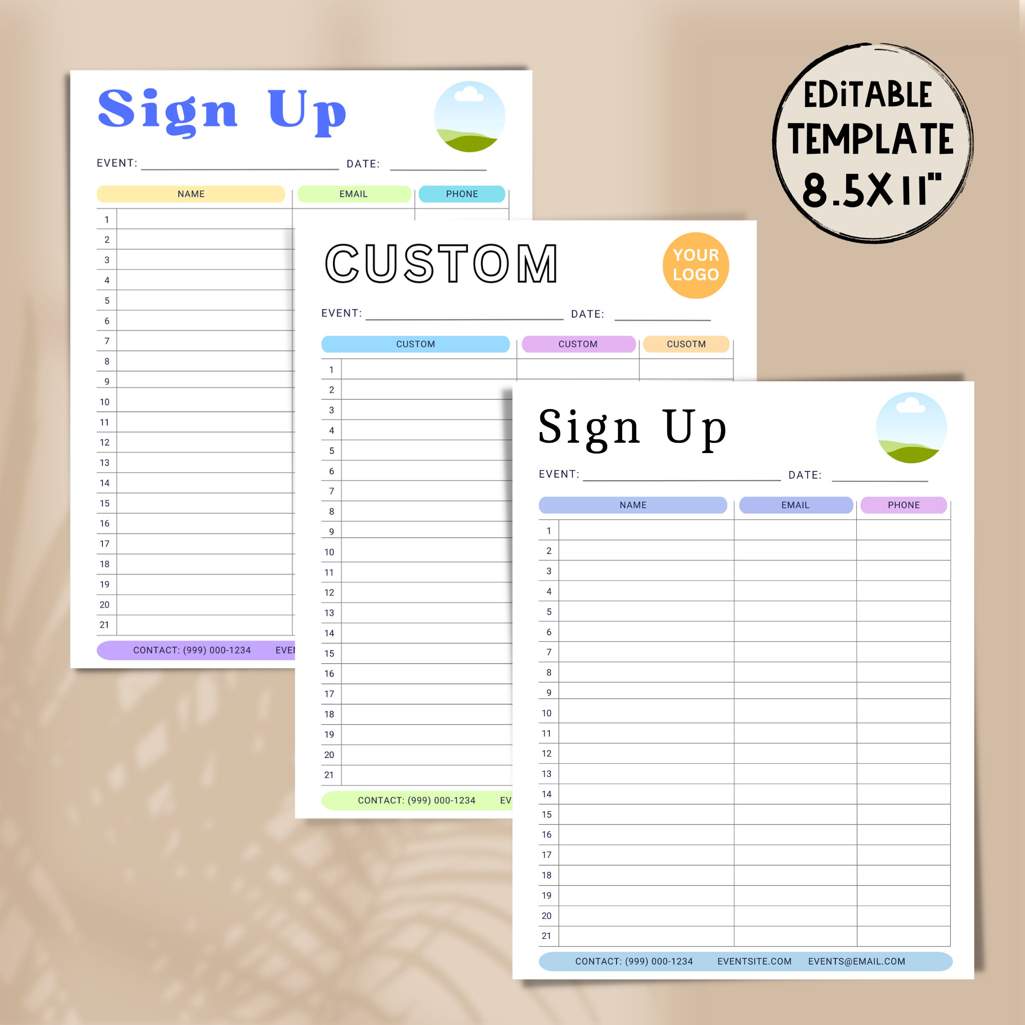Editable Sign-up Sheet Template - Printable Sign Up. Volunteer Sign up ...