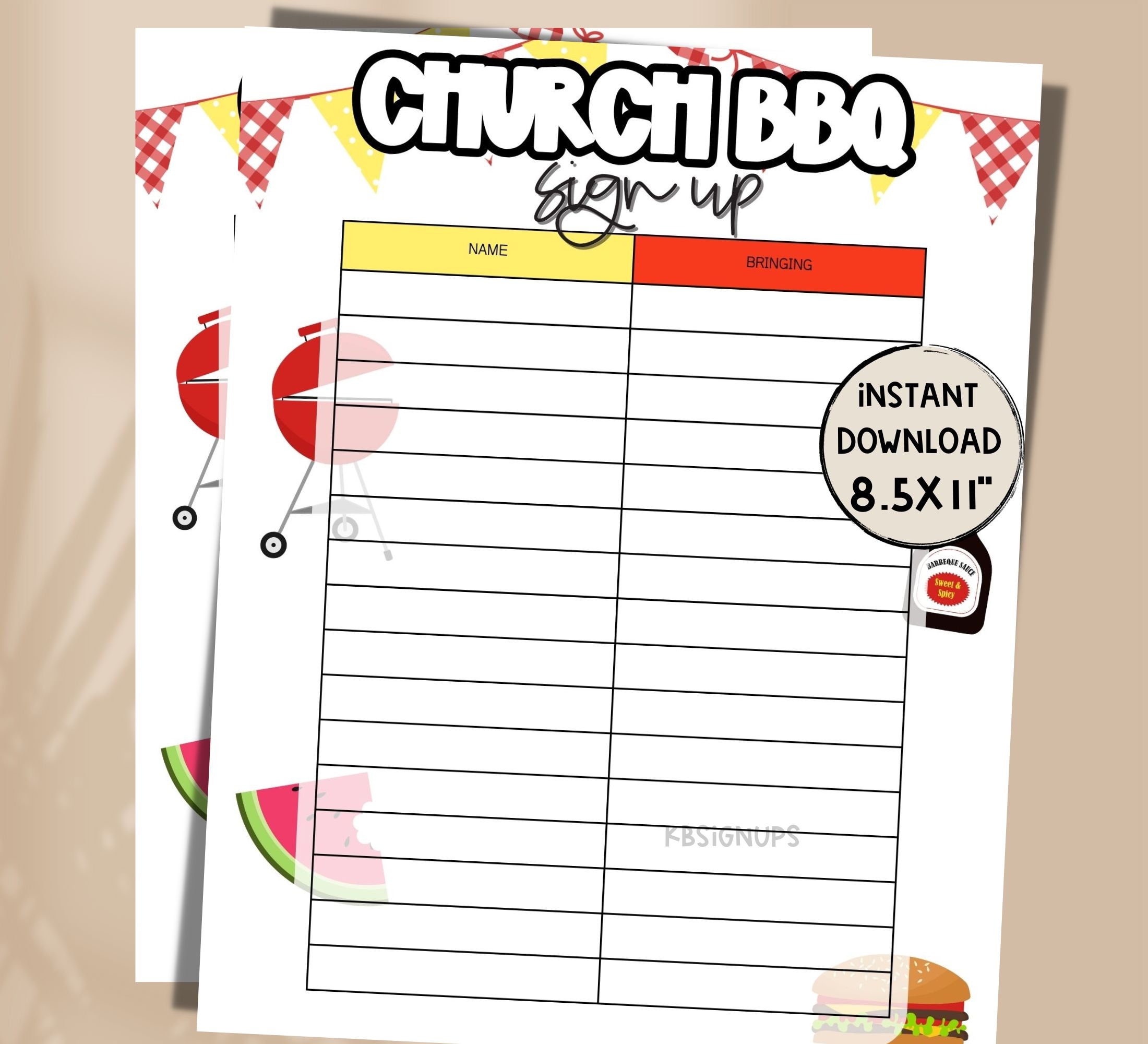 Church BBQ | Summer PARTY Potluck Sign-up Sheet - End of Summer Party ...