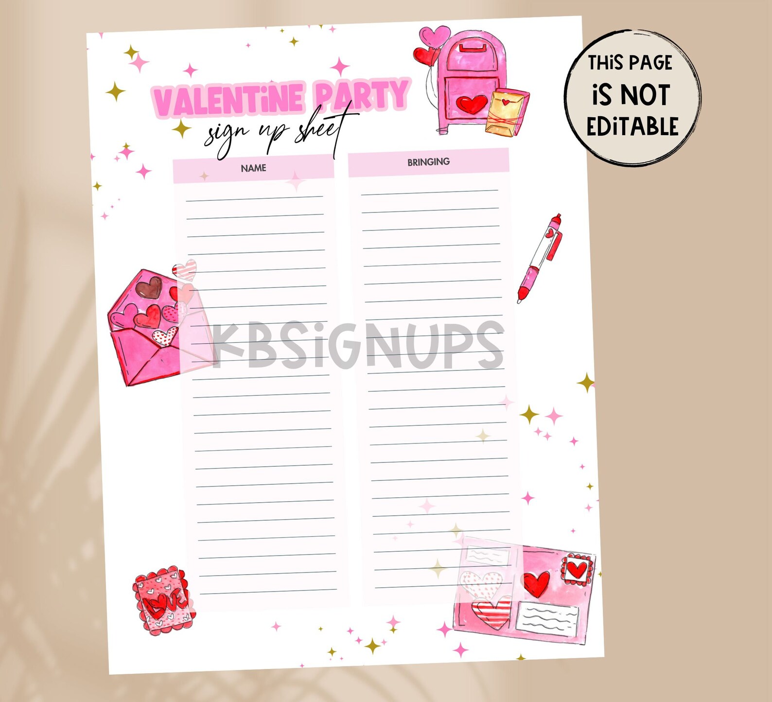 Valentines Day POTLUCK Sign-up Sheet - Valentine Class Party ...